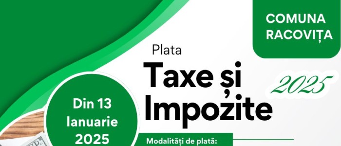 Taxe și impozite-modalități de plată – Primaria Racovita